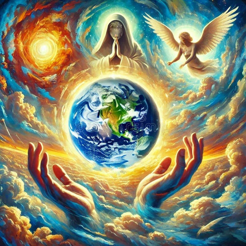 Surreal Image of Angel with Folded Palm in Prayer for Peace on Earth ...