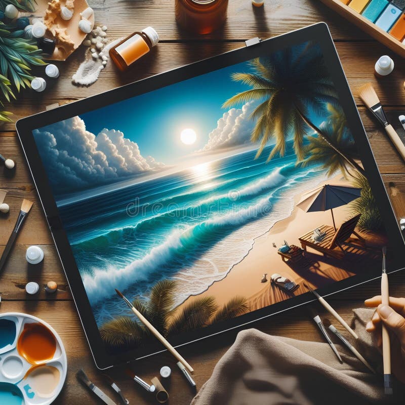 Figure of a Beach on the Computer Screen Stock Illustration ...
