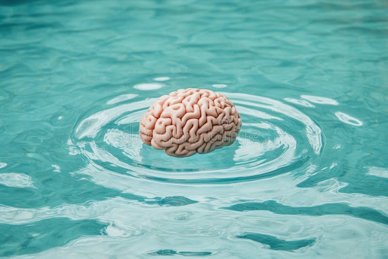 A Surreal Image of a Brain Floating on Water Creating Ripples ...