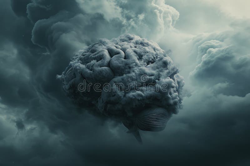 Surreal Image of a Brain-shaped Cloud Formation Stock Illustration ...