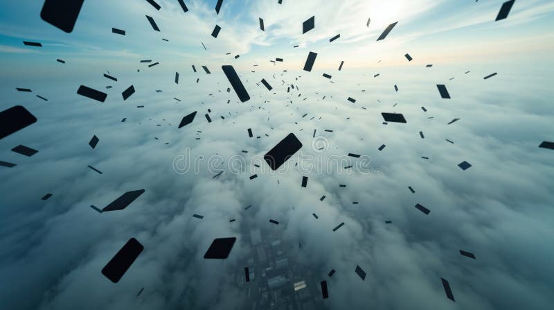 Endless Smartphones Falling from the Sky, Symbolizing Digital ...