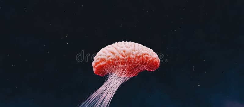 A Surreal Image Depicts a Brain Floating in Space, Connected by Glowing ...
