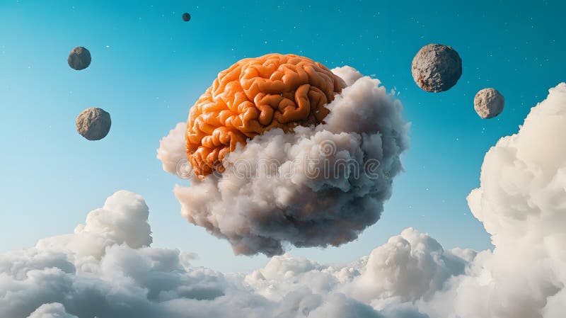 A Surreal Image Depicts a Human Brain Partially Enveloped in a Fluffy ...