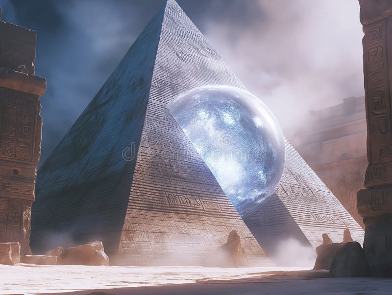 Ancient Pyramid with Futuristic Glowing Orb in Surreal Desert Setting ...