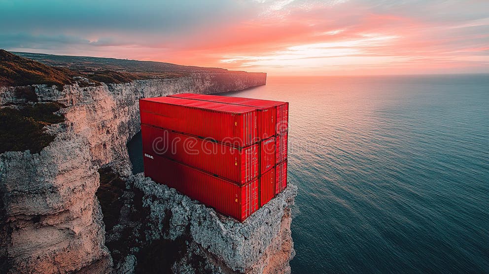 Red Shipping Containers on a Cliff Stock Illustration - Illustration of ...