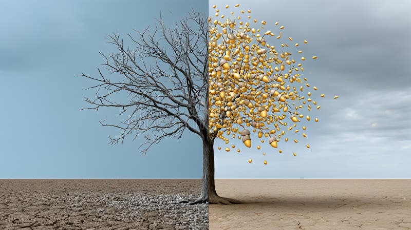 A Surreal Image Features a Tree Split Down the Middle, Contrasting Two ...