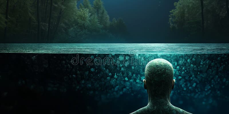 Surreal Image of a Figure Gazing at a Reflection in a Pond, but instead ...