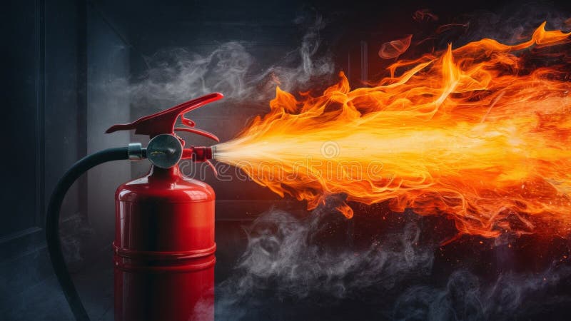 Surreal Image of a Fire Extinguisher Spraying Flames Stock Photo ...