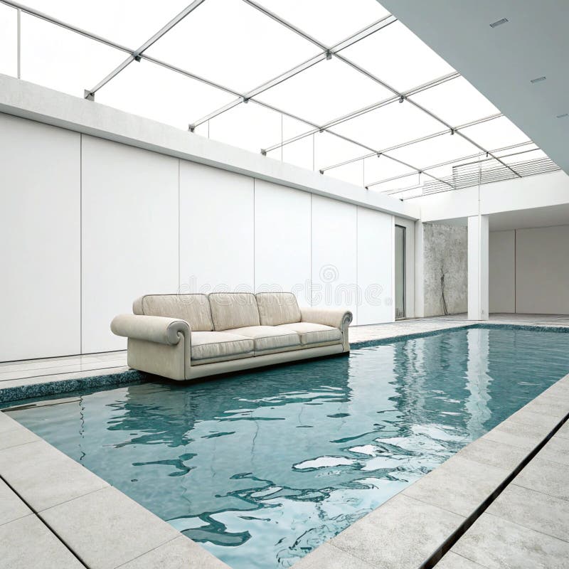 Floating Sofa in Swimming Pool within Minimalistic Room Stock Photo ...