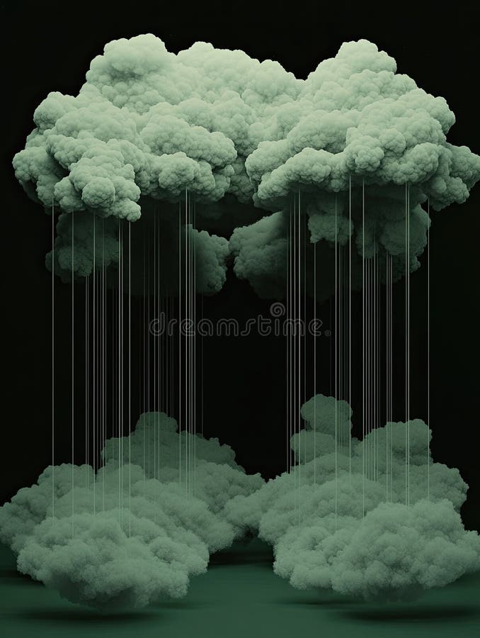 Surreal Image of Fluffy Green Clouds Suspended in Darkness with Fine ...