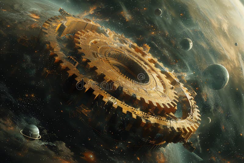 A Surreal Image of a Giant Gear Floating in Space, with Planets ...