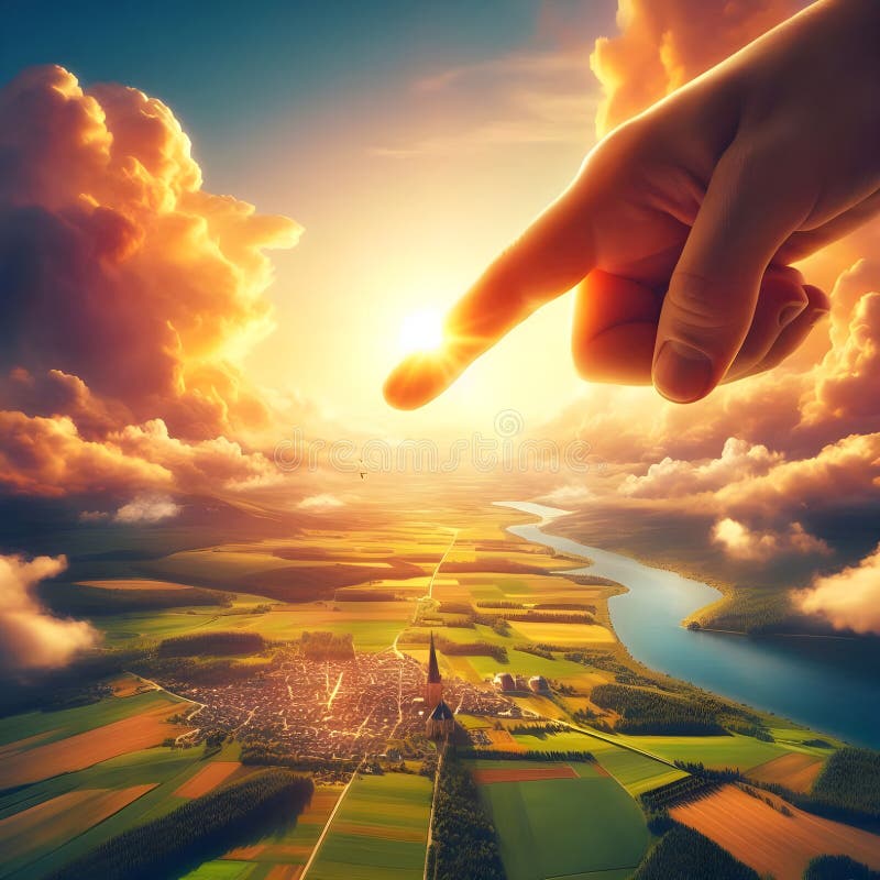 Surreal Image of God S Index Finger from Above Pressing Against the ...
