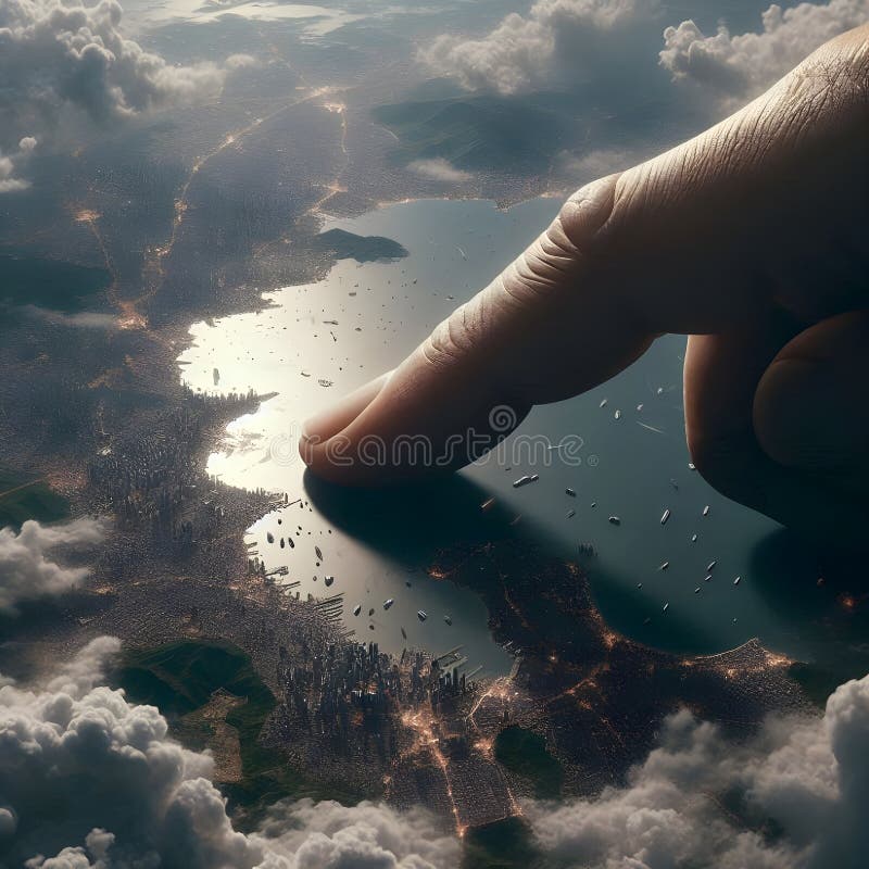 Surreal Image of God S Index Finger from Above Pressing Against the ...