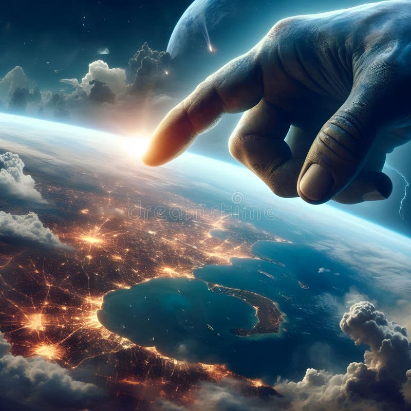 Surreal Image of God S Index Finger from Above Pressing Against the ...