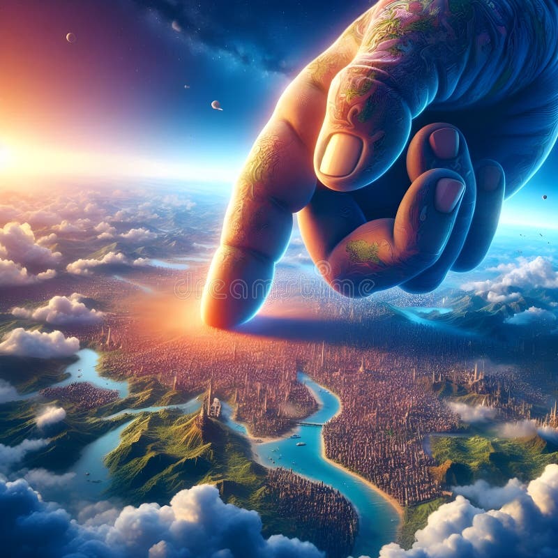 Surreal Image of God S Index Finger from Above Pressing Against the ...