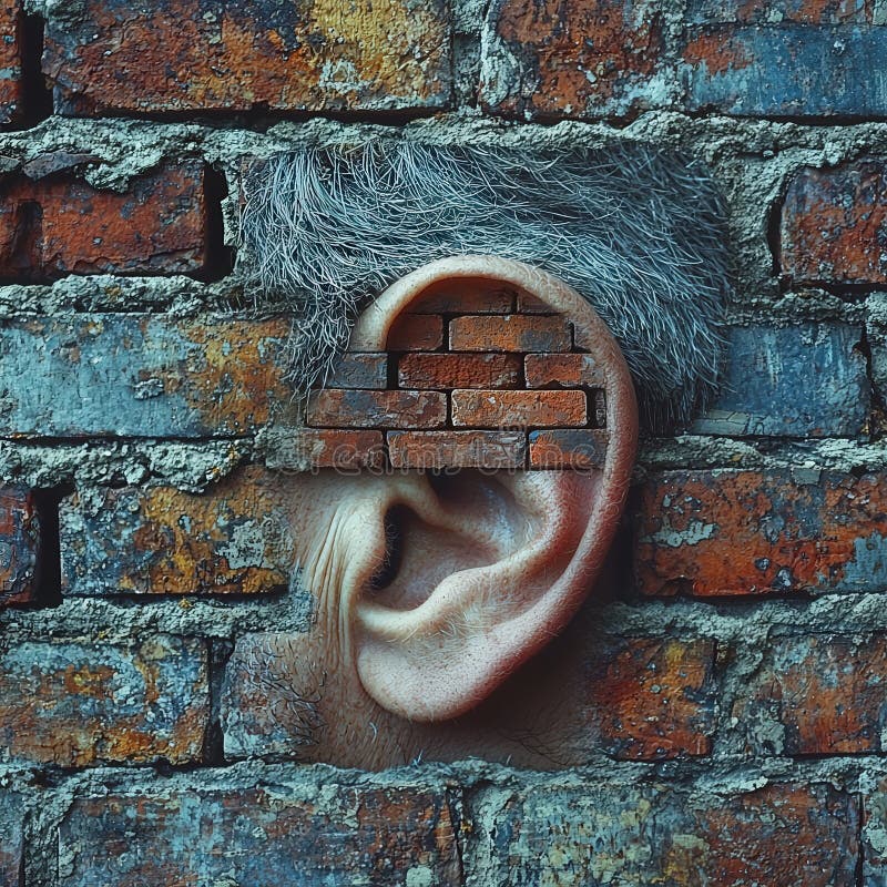 Surreal Ear Embedded in a Brick Wall, Concept of Isolation Stock Image ...