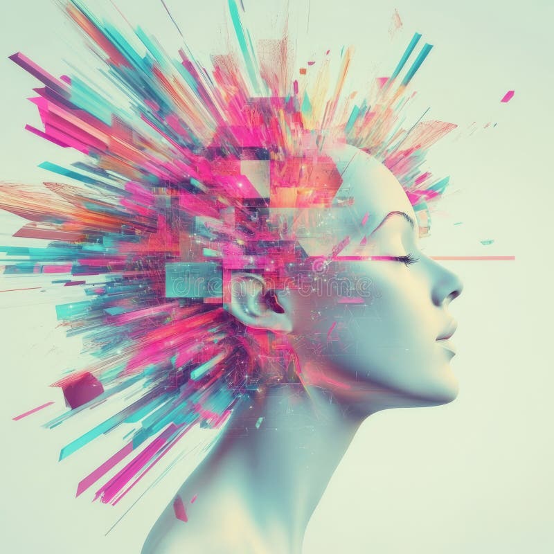 Surreal Image of a Human Head in Profile, with Vibrant, Colorful ...