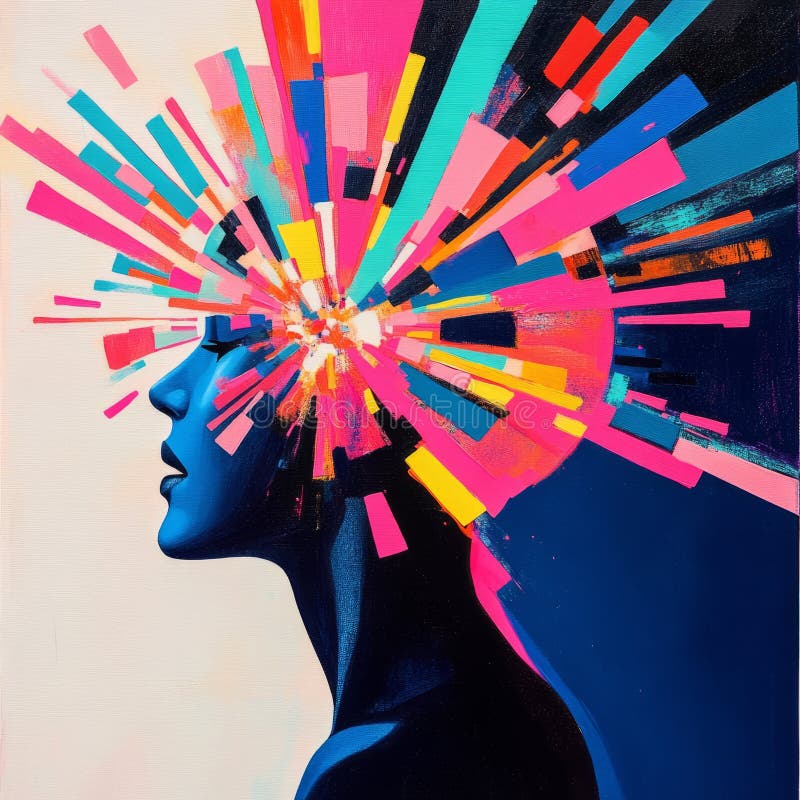 Surreal Image of a Human Head in Profile, with Vibrant, Colorful ...