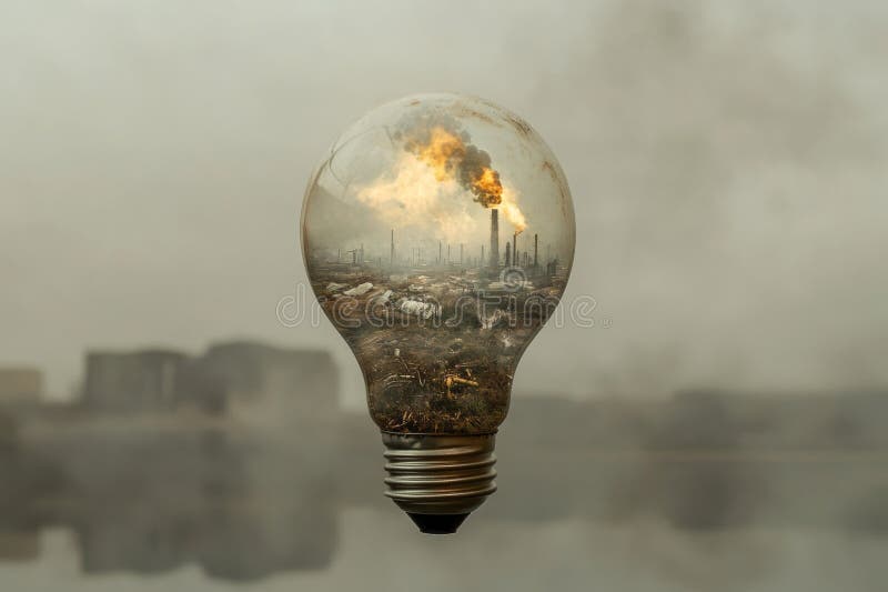 Surreal Image of Light Bulb Capturing Pollution and Environmental ...