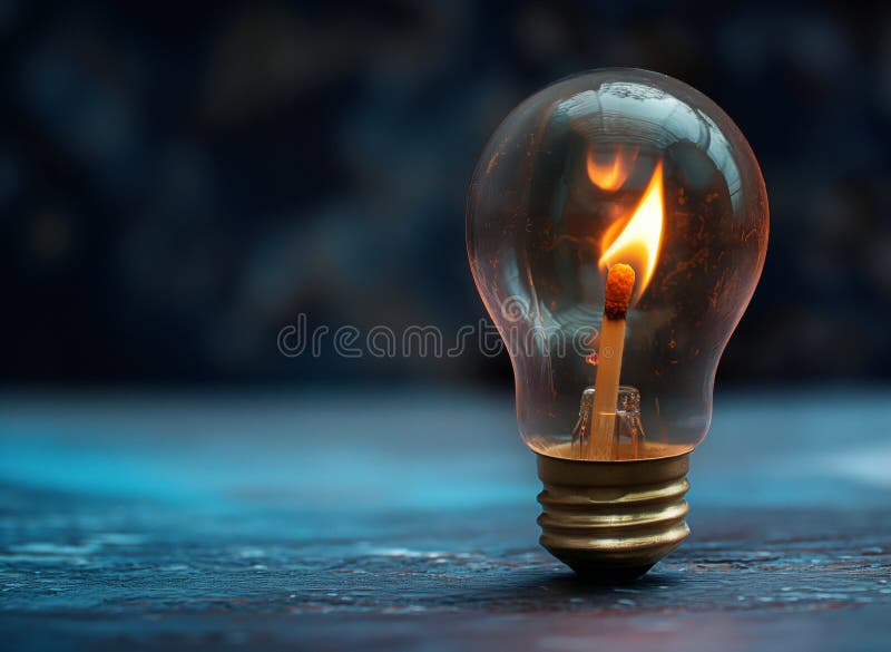 Surreal Image of Light Bulb with Single Burning Matchstick Inside on ...