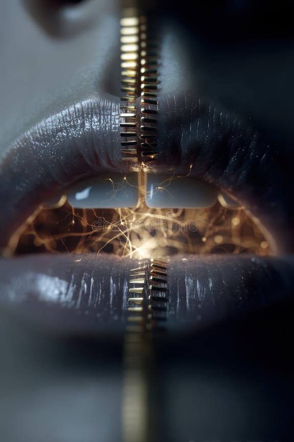 Surreal Image of Lips with Zipper, Revealing Sparks Inside Stock ...