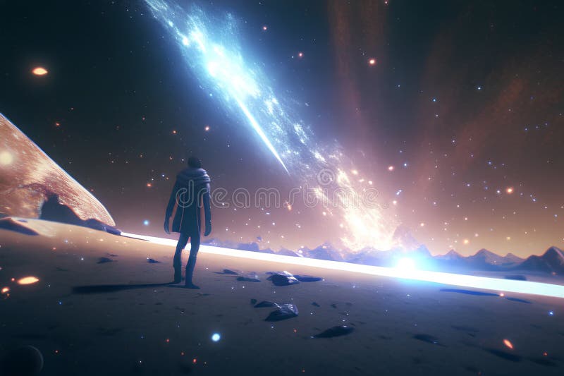 Surreal Image of a Man in Outer Space. Space Background Stock ...