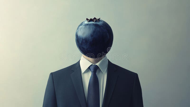 Surreal Image of a Man in Suit with Blueberry Head, Imaginative Concept ...