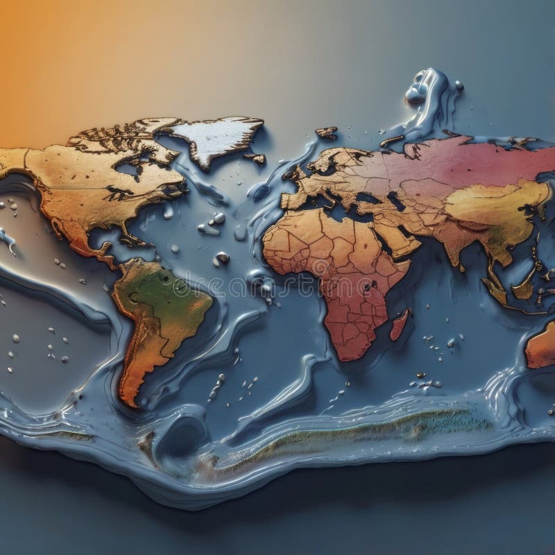 A Surreal Image of a Melting World Map with Diminishing Colors. Stock ...