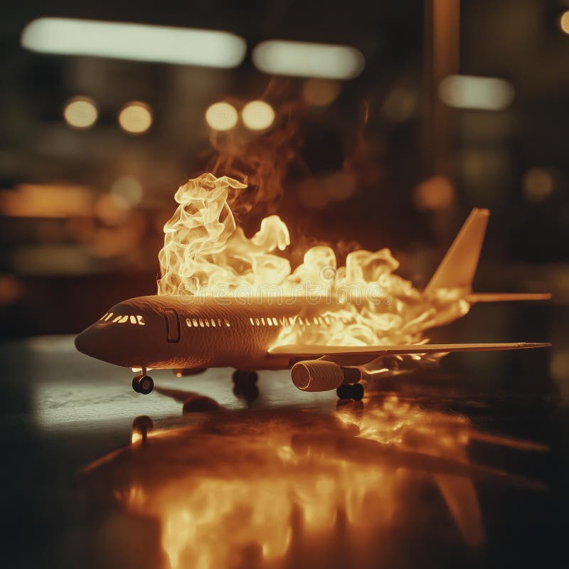 Surreal Image of Model Airplane Engulfed in Flames for Creative Concept ...