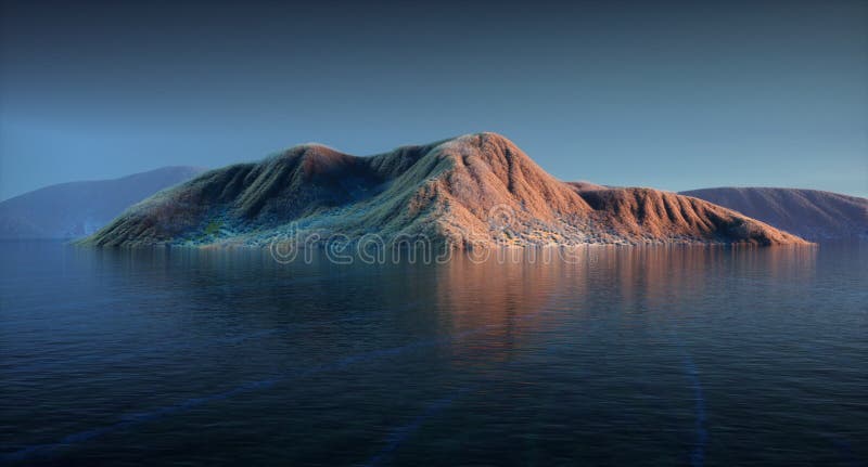 Surreal Image with a Mountain in the Middle of a Water Stock ...