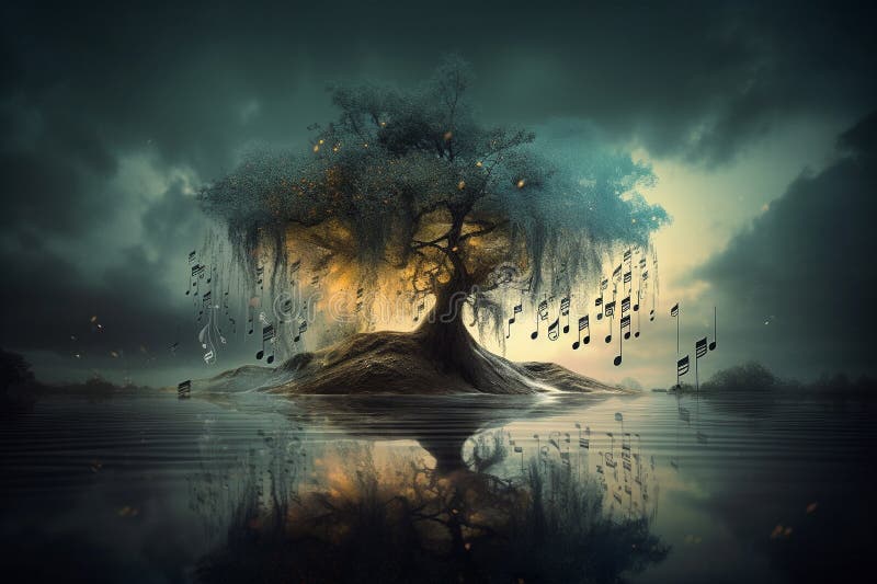 Musical Tree Fantasy Landscape Stock Illustration - Illustration of ...