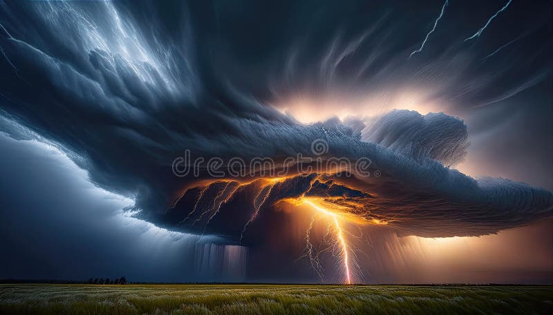 A Surreal Image of a Powerful Thunderstorm with Swirling Clouds ...