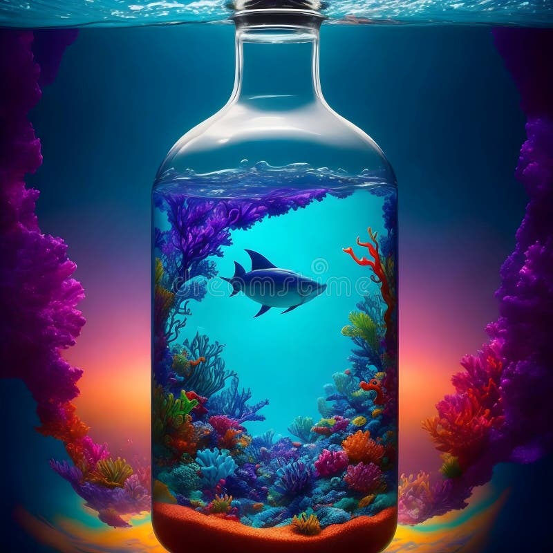 Surreal Image of the Psychedelic Ocean Inside a Glass Bottle. Stock ...