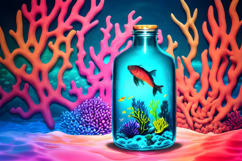 Surreal Image of the Psychedelic Ocean Inside a Glass Bottle. Stock ...