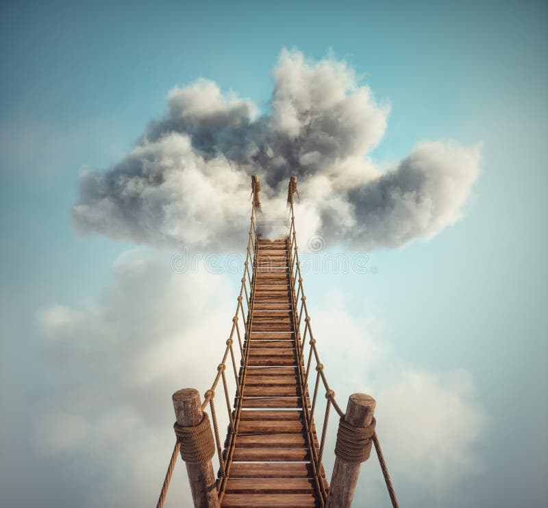 Surreal Image of a Rope Bridge To a Cloud. the Concept of Adventure or ...