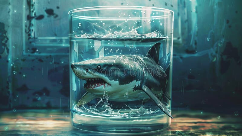 Surreal Image of a Shark Inside a Glass of Water, Creating a Dramatic ...
