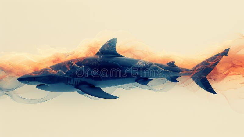 Surreal Image of Shark Swimming with Abstract Colorful Trails Stock ...