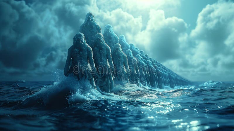 Surreal Ocean Wave of Human Figures Forming a Mysterious Pattern Stock ...