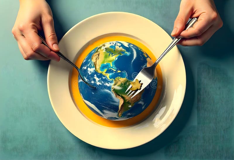 A Surreal Image Shows Hands Holding a Fork and Knife Poised Over a ...