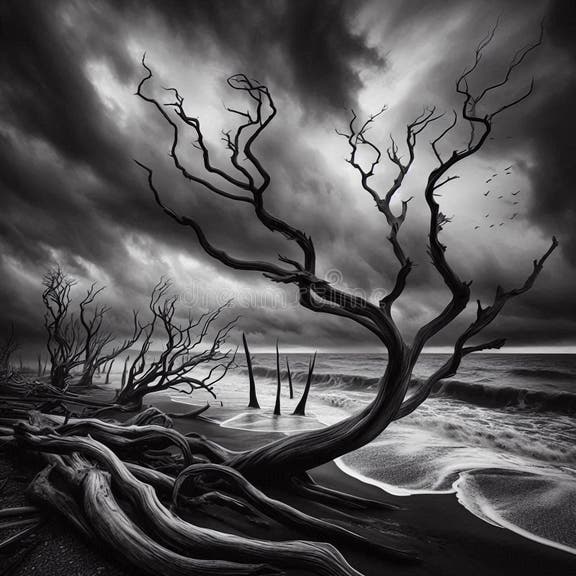 Surreal Image of Skeleton Trees Benting Away from the Ocean S Breath ...