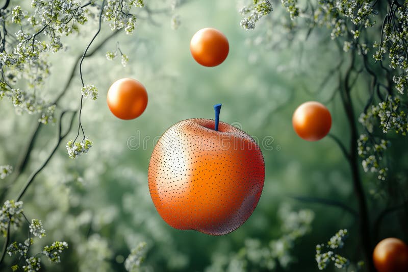 A Surreal Image of a Textured Apple Surrounded by Floating Spheres ...