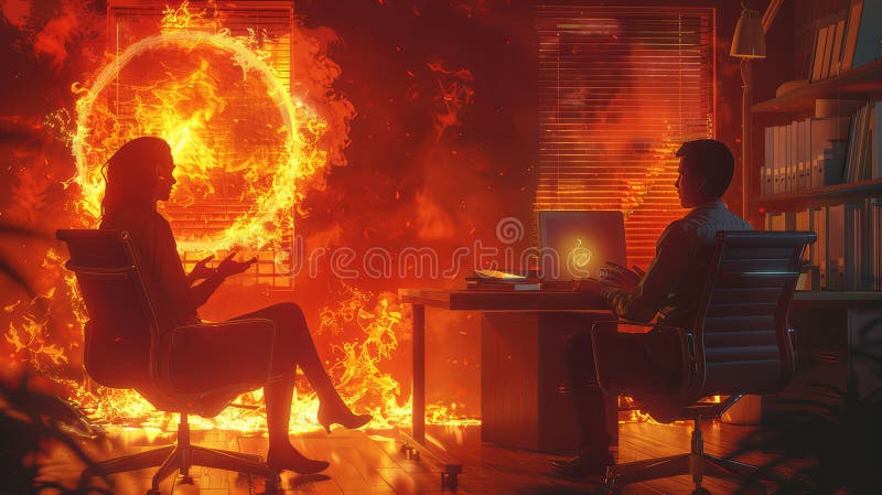 Intense Office Meeting in a Fiery Room with Dramatic Lighting Stock ...