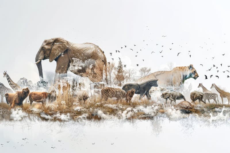 A Surreal Image of Various Animals in a Snowy, Dreamlike Landscape ...