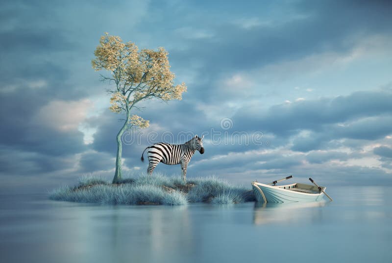 Surreal Image of a Zebra on a Small Island and a Boat. Explore and ...