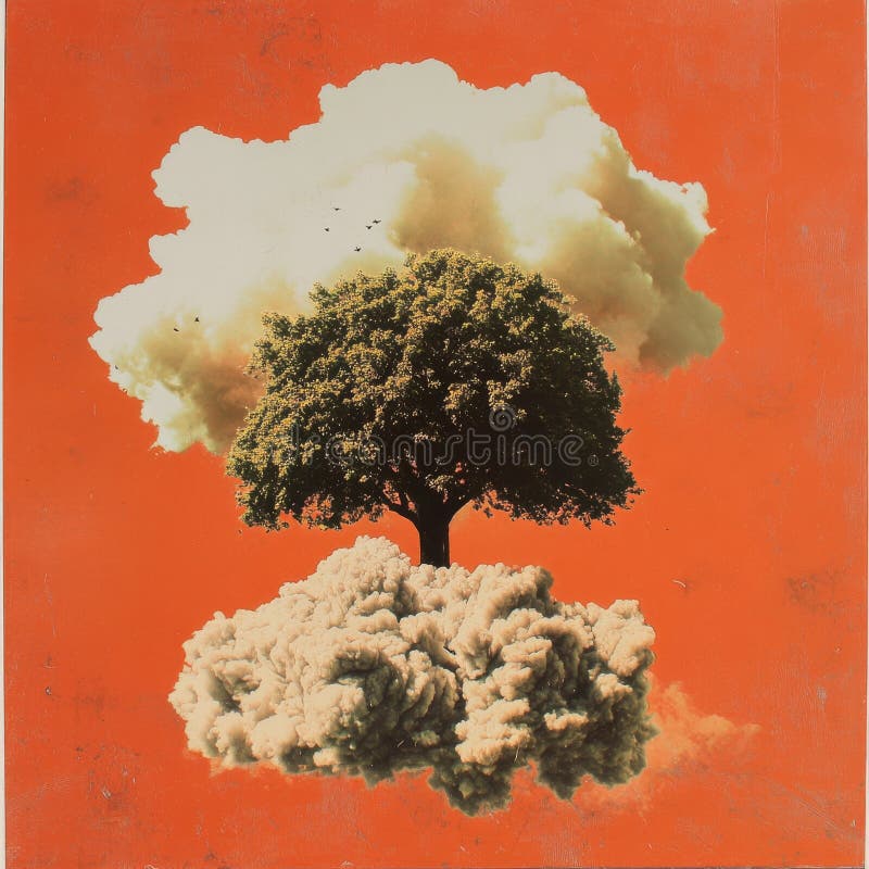 Surreal Imagery of an Oak Tree with an Explosive Cloud Background Stock ...