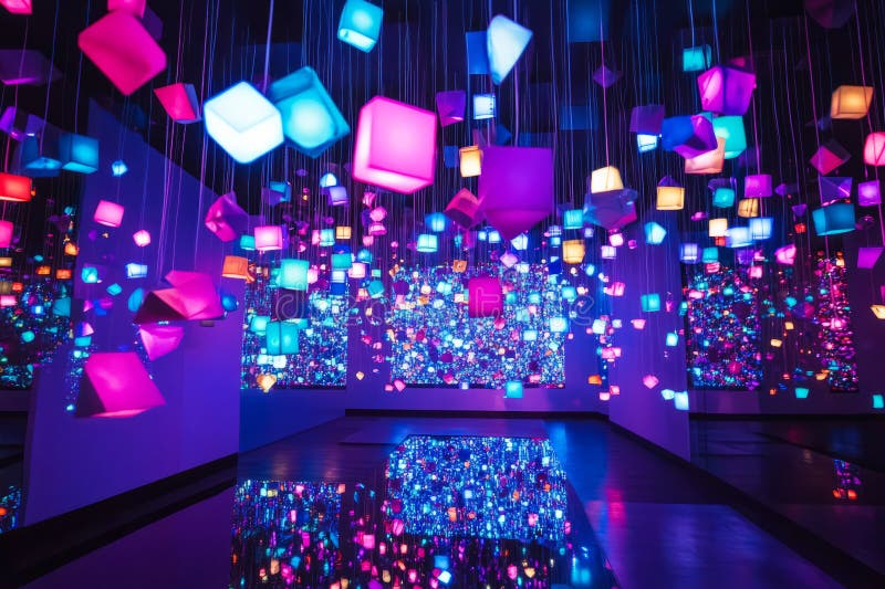 Surreal Infinity Room Endless Reflections Vibrant Neon Lighting ...