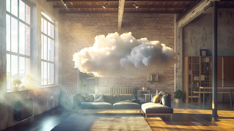 Surreal Interior Design with Cloud Floating in Room Stock Photo - Image ...