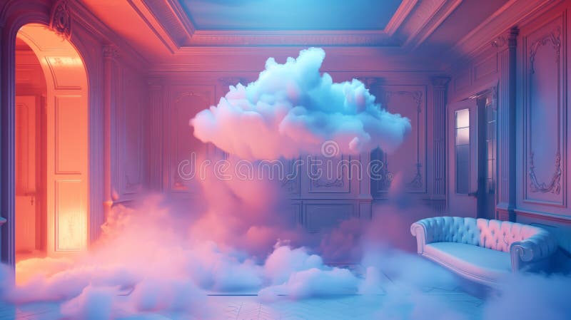 Surreal Interior Design with Cloud Floating in Room Stock Image - Image ...