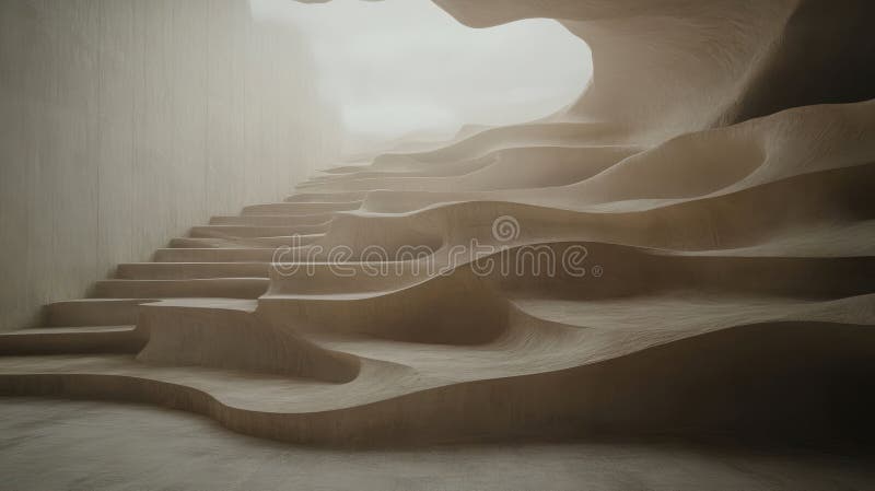 A Surreal Interior Space with Flowing, Wave-like Steps and Soft ...
