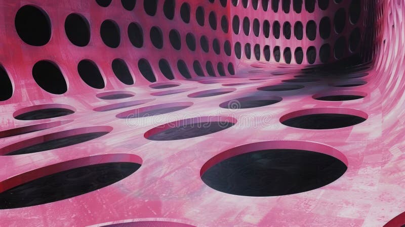 A Surreal Interior Space with Large Circular Openings and a Vibrant ...